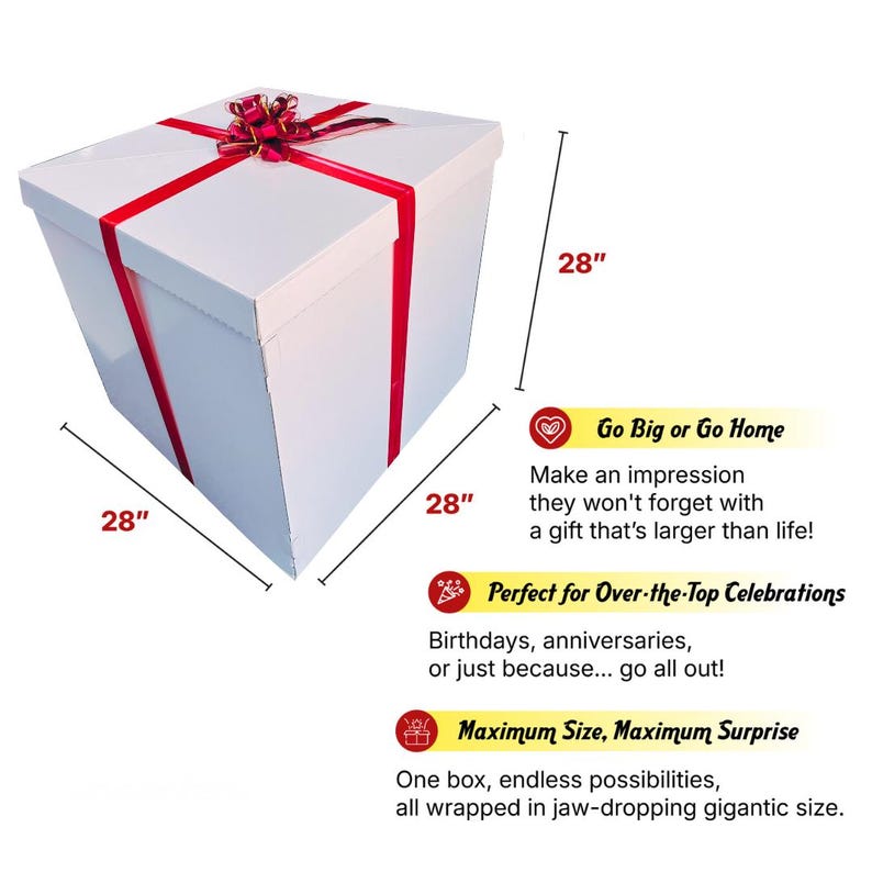Extra Large Gift Box 28x28x28"—giant, Jumbo, White Gift Box W/ Lid for ...
