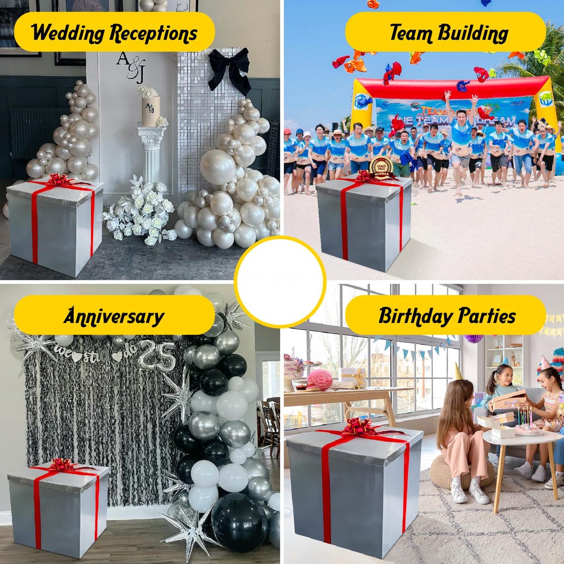 Extra Large Gift Box 28x28x28"—giant, Jumbo, Silver Gift Box W/ Lid for ...