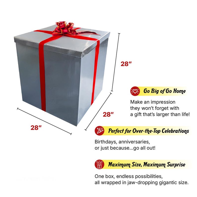 Extra Large Gift Box 28x28x28"—giant, Jumbo, Silver Gift Box W/ Lid for ...