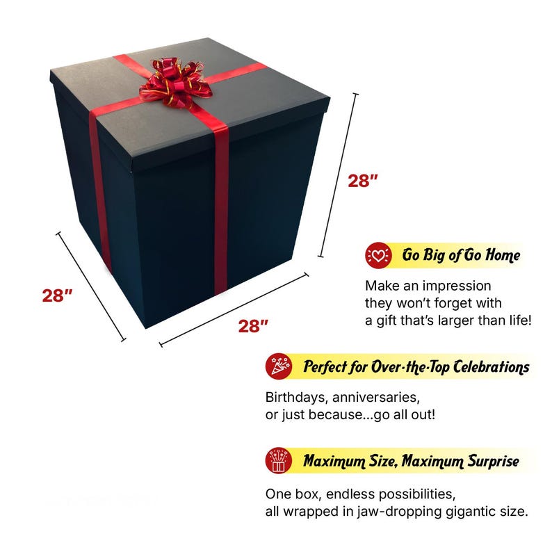 Extra Large Gift Box 28x28x28"—giant, Jumbo, Black Gift Box W/ Lid for ...