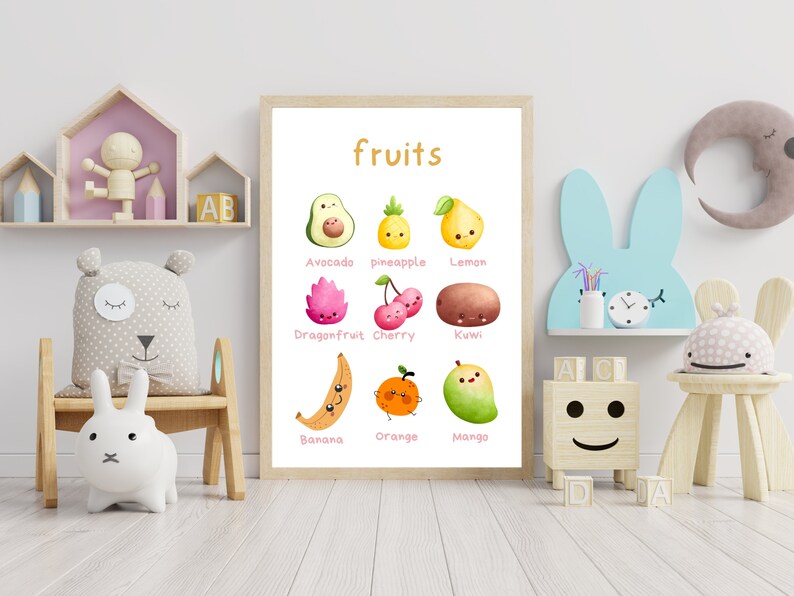 Nursery Fruits Print, Kids Fruits Poster, Fruits Poster, Educational ...