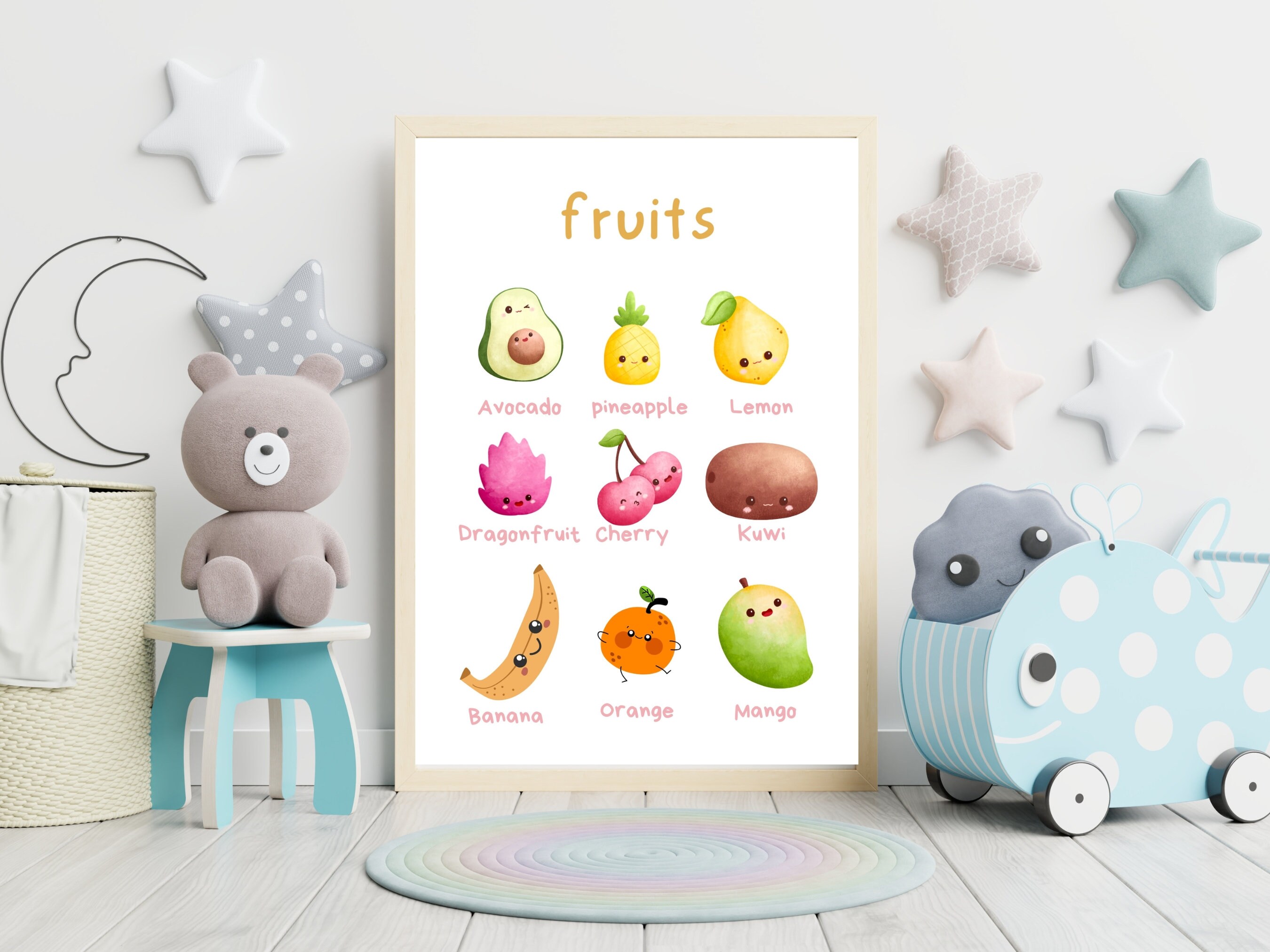Nursery Fruits Print, Kids Fruits Poster, Fruits Poster, Educational ...