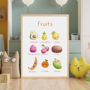 Nursery Fruits Print, Kids Fruits Poster, Fruits Poster, Educational ...