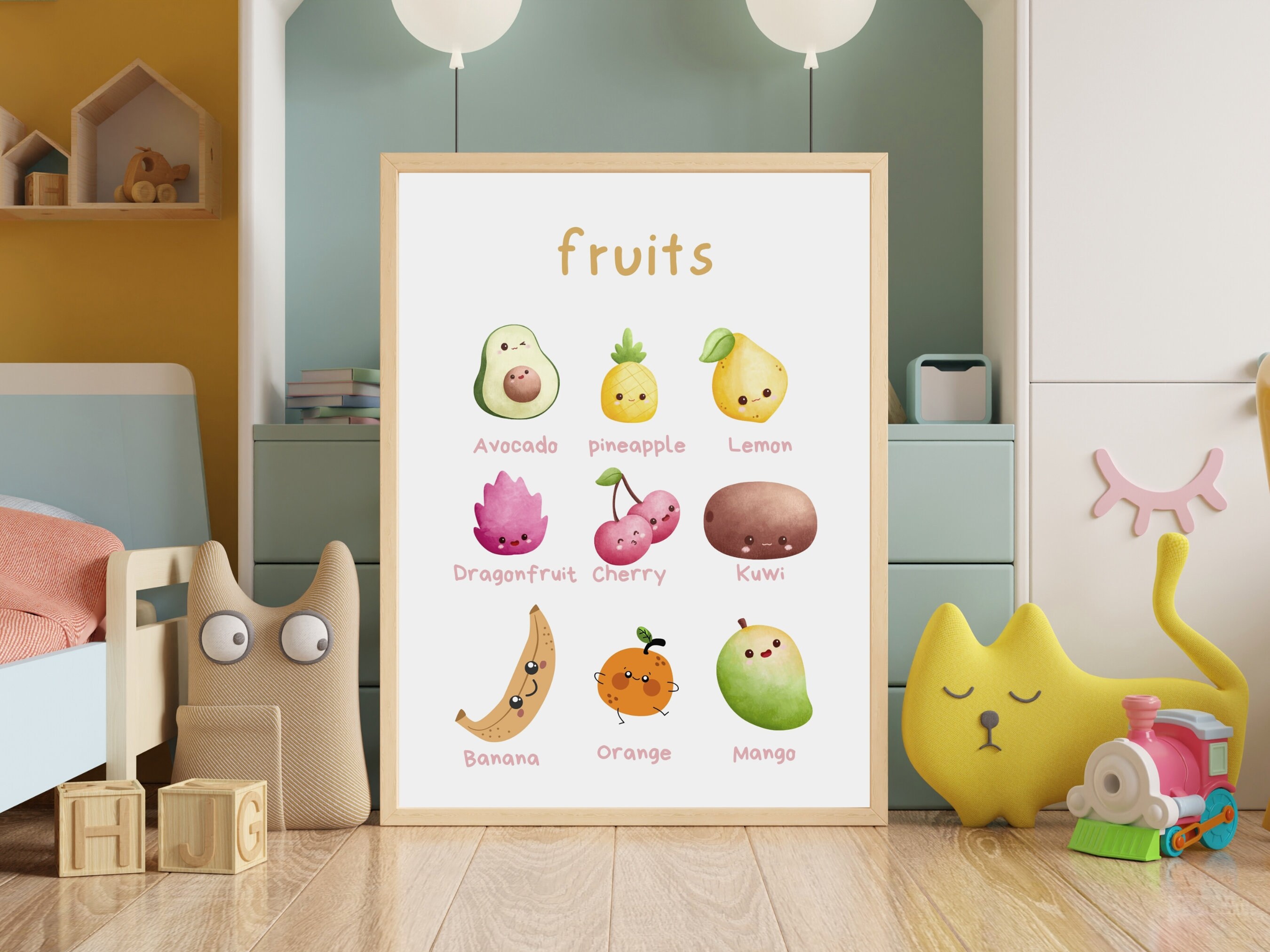 Nursery Fruits Print, Kids Fruits Poster, Fruits Poster, Educational ...