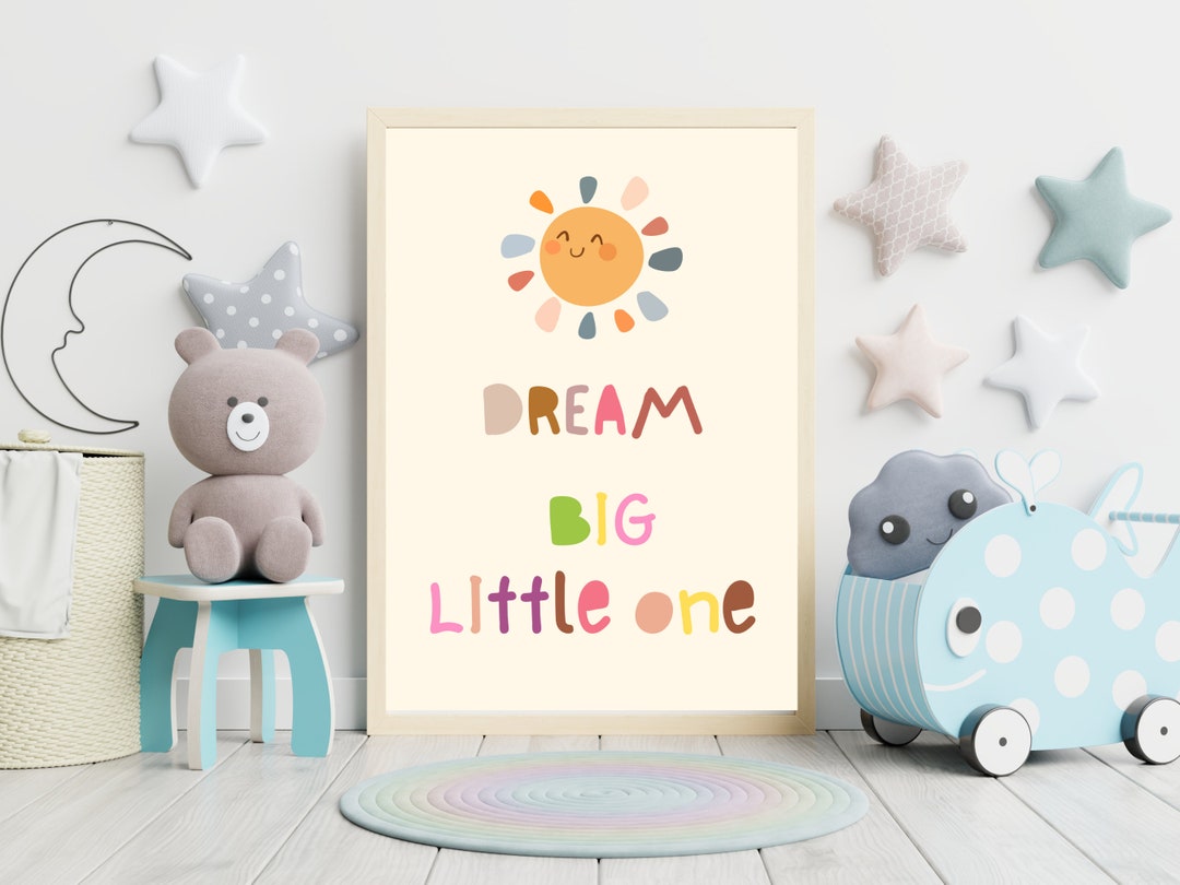 Dream Big Little One Quote Poster for Kids Room Decor, Motivational ...