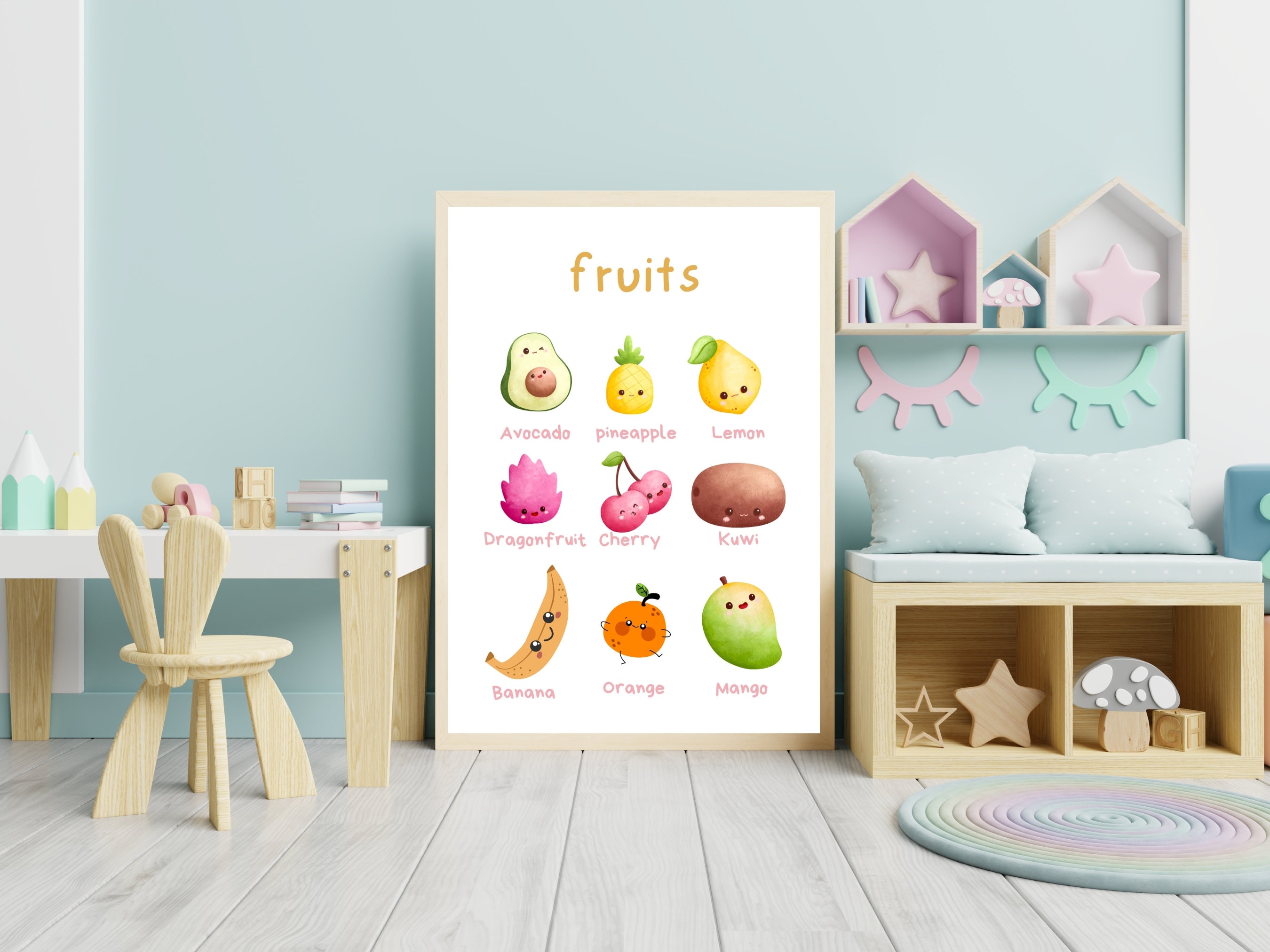 Nursery Fruits Print, Kids Fruits Poster, Fruits Poster, Educational ...