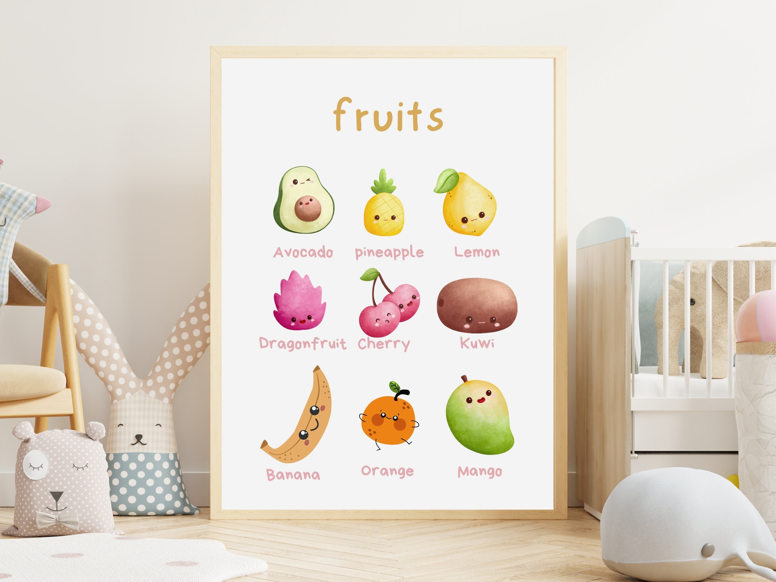Nursery Fruits Print, Kids Fruits Poster, Fruits Poster, Educational ...
