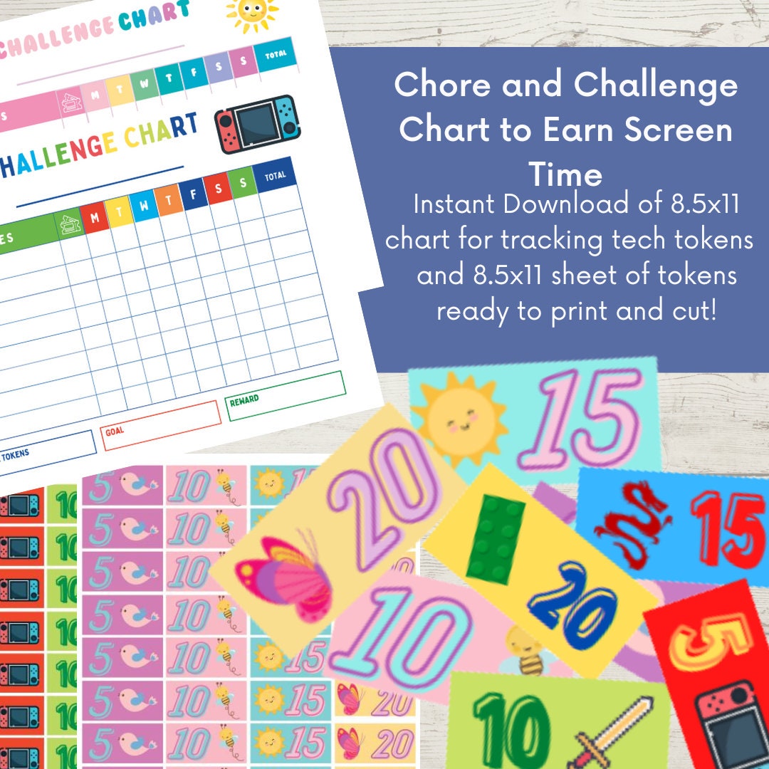 Screen Time Chart Challenge Chart Chore Chart Behavior Chart for Kids ...