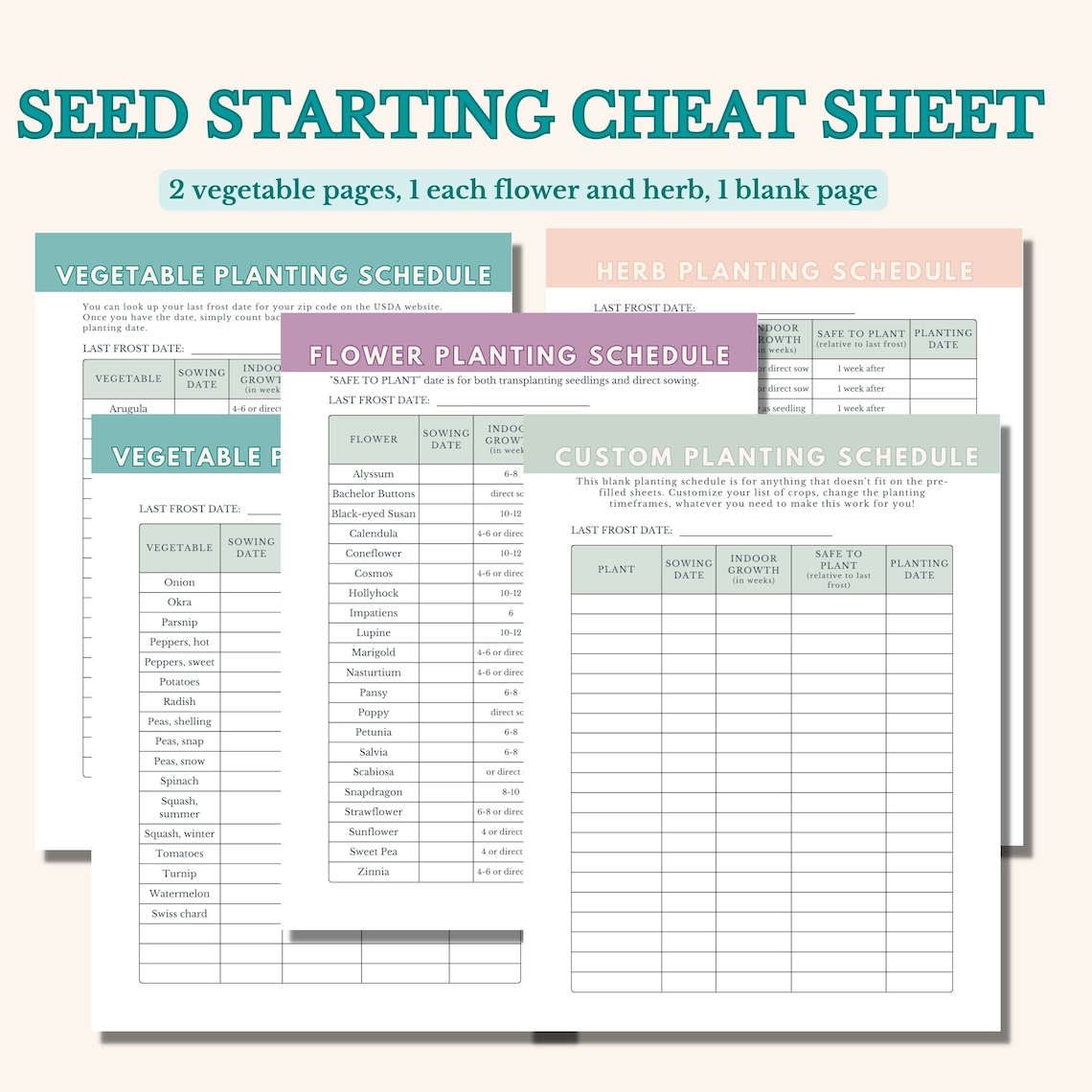 Seed Starting Cheat Sheet Garden Planner Printable, Digital Download ...