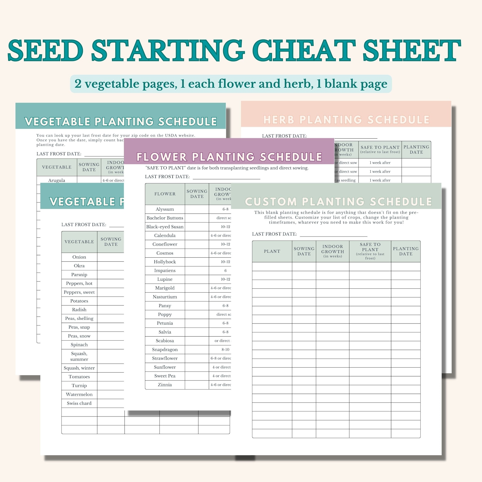Seed Starting Cheat Sheet Garden Planner Printable, Digital Download ...