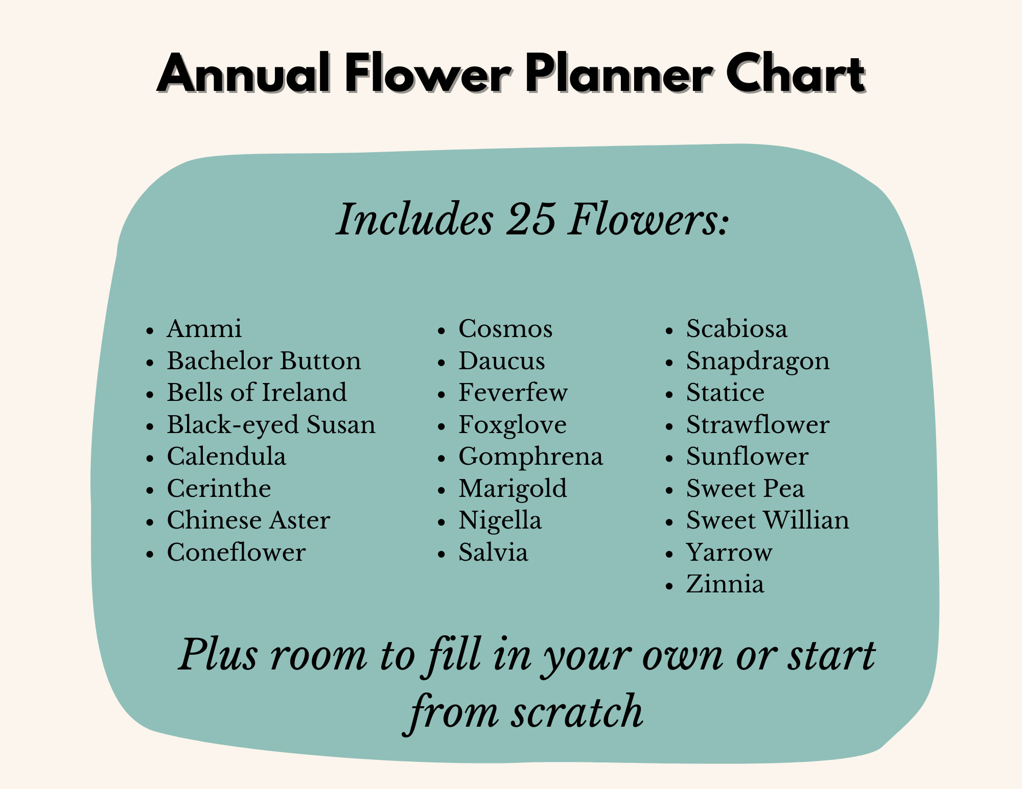 Annual Cut Flower Planner Chart | Seed Starting Schedule | Seed Journal ...