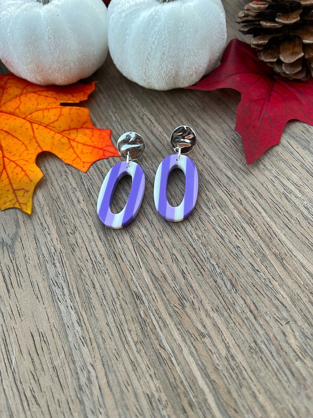 KSU Inspired Earrings Game Day Purple White Oval Earrings Silver ...