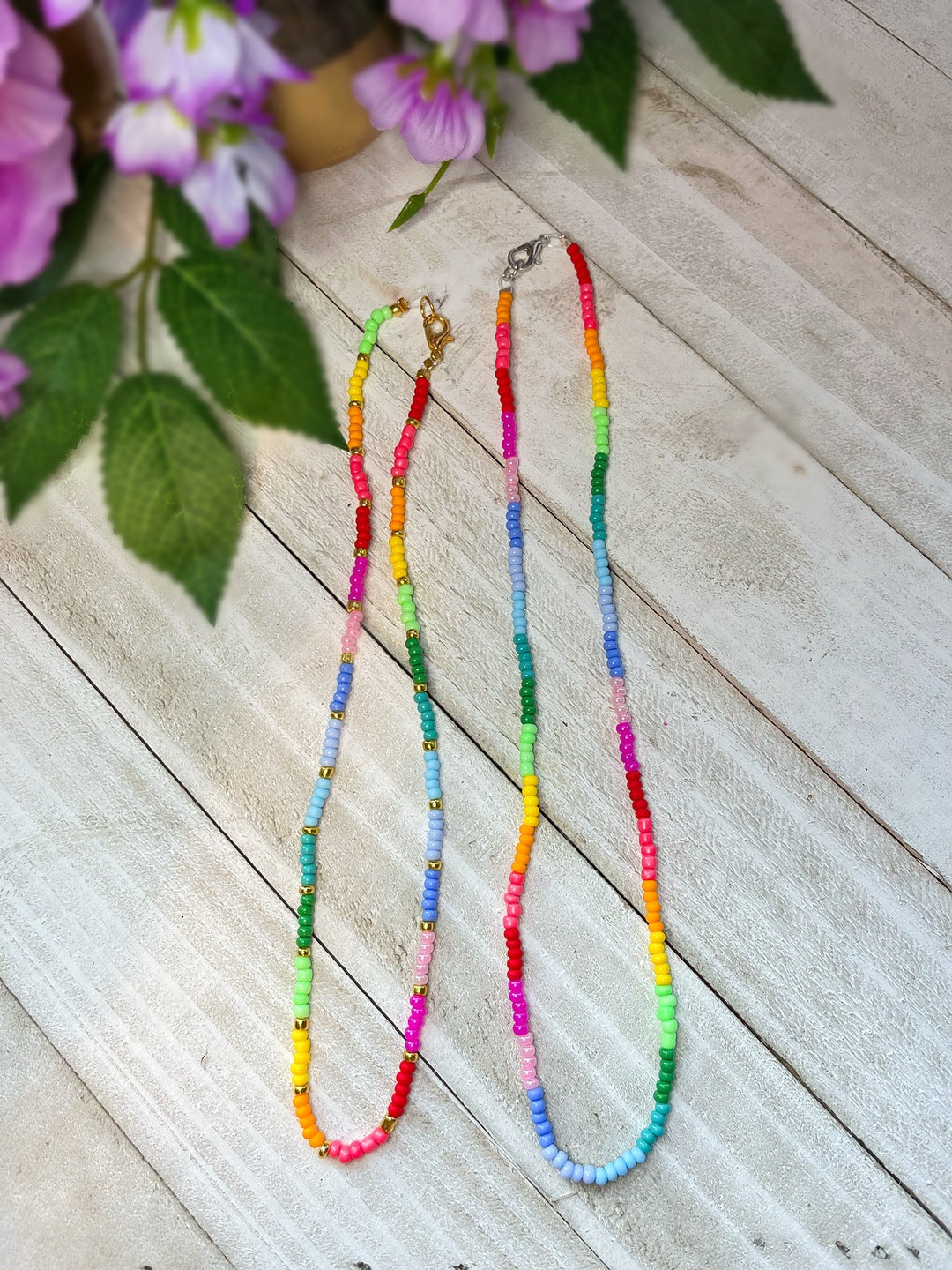 Rainbow Seed Bead Necklace | Summer Necklaces for Women | Colorful ...