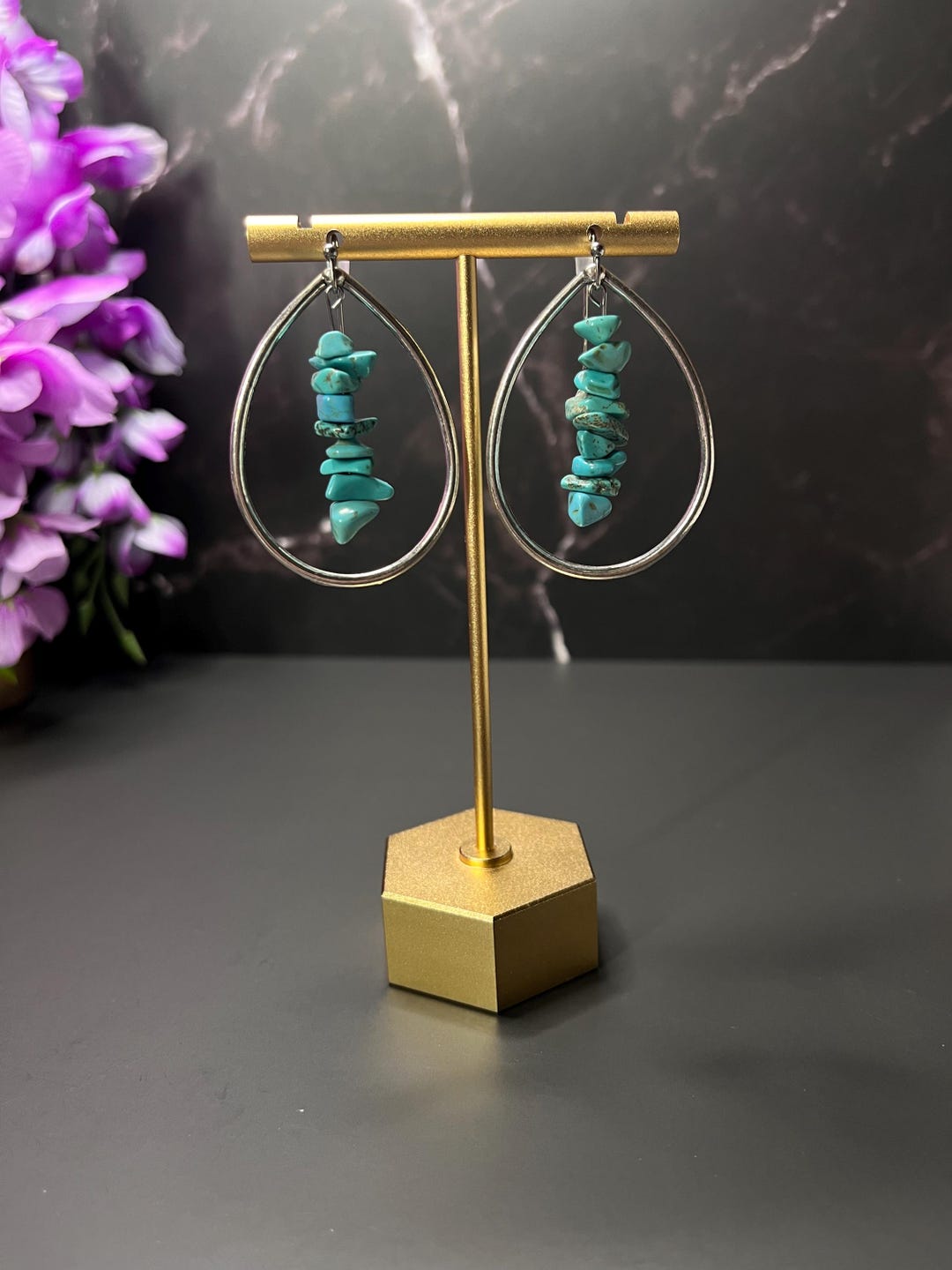 Western Hoop Earrings | Turquoise Stone Hoop Earrings | Silver Western ...