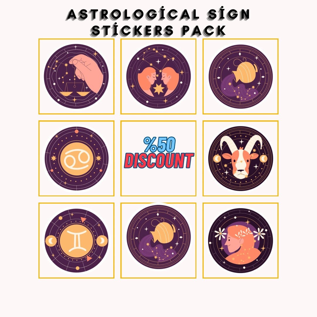 Astrological Sign Stickers Pack Set of 24 Zodiac Stickers High-quality ...