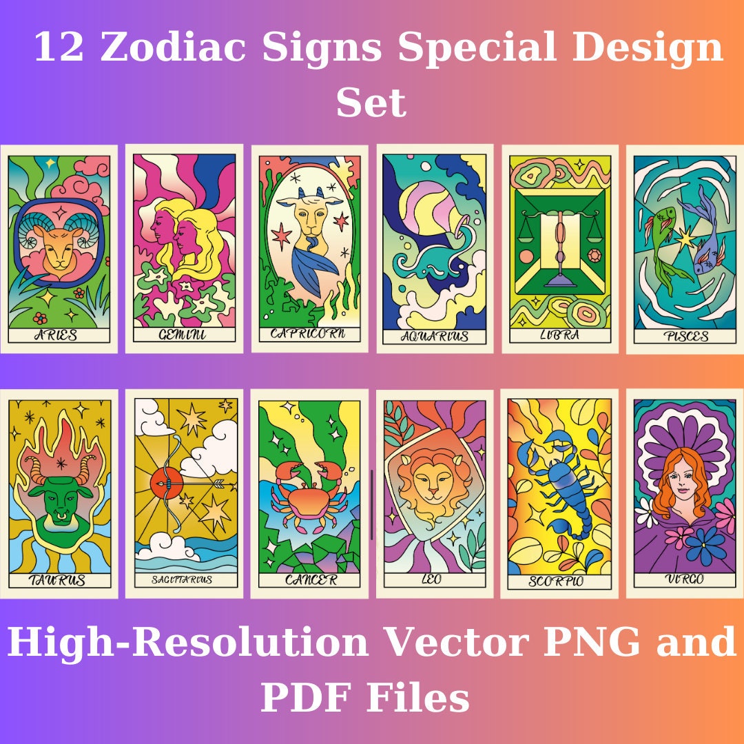 12 Zodiac Signs Special Design Set High-resolution Vector PNG and PDF ...