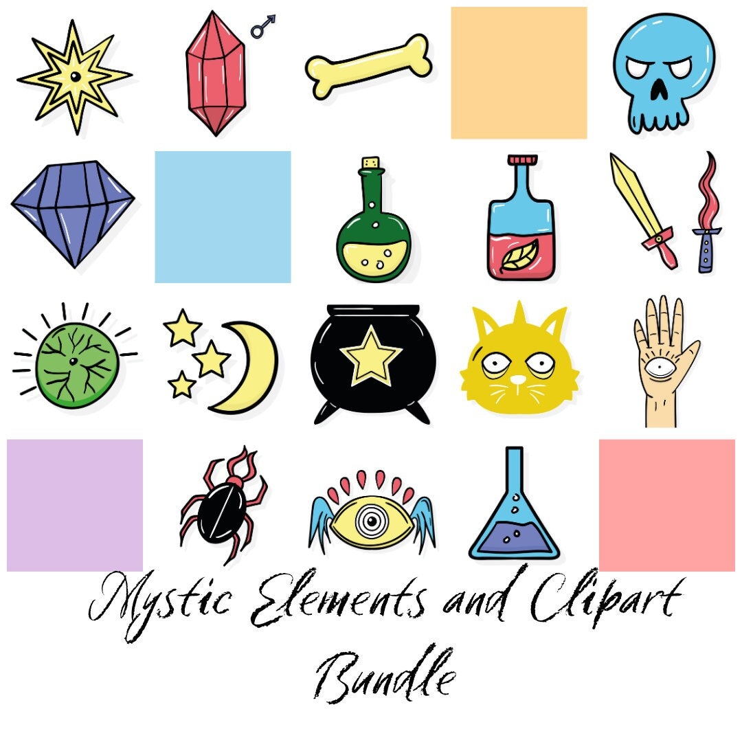 Mystic Clipart Bundle, 21 Transparent Mystic Elements PNG, Digital ...