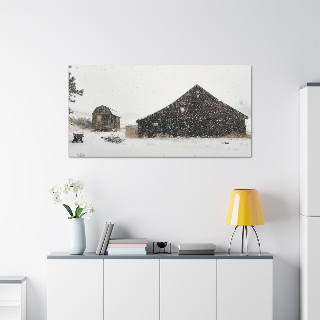 Barn in the Snow Wall Art 60" Wide - Photo Wall Art - Large Barn Canvas ...