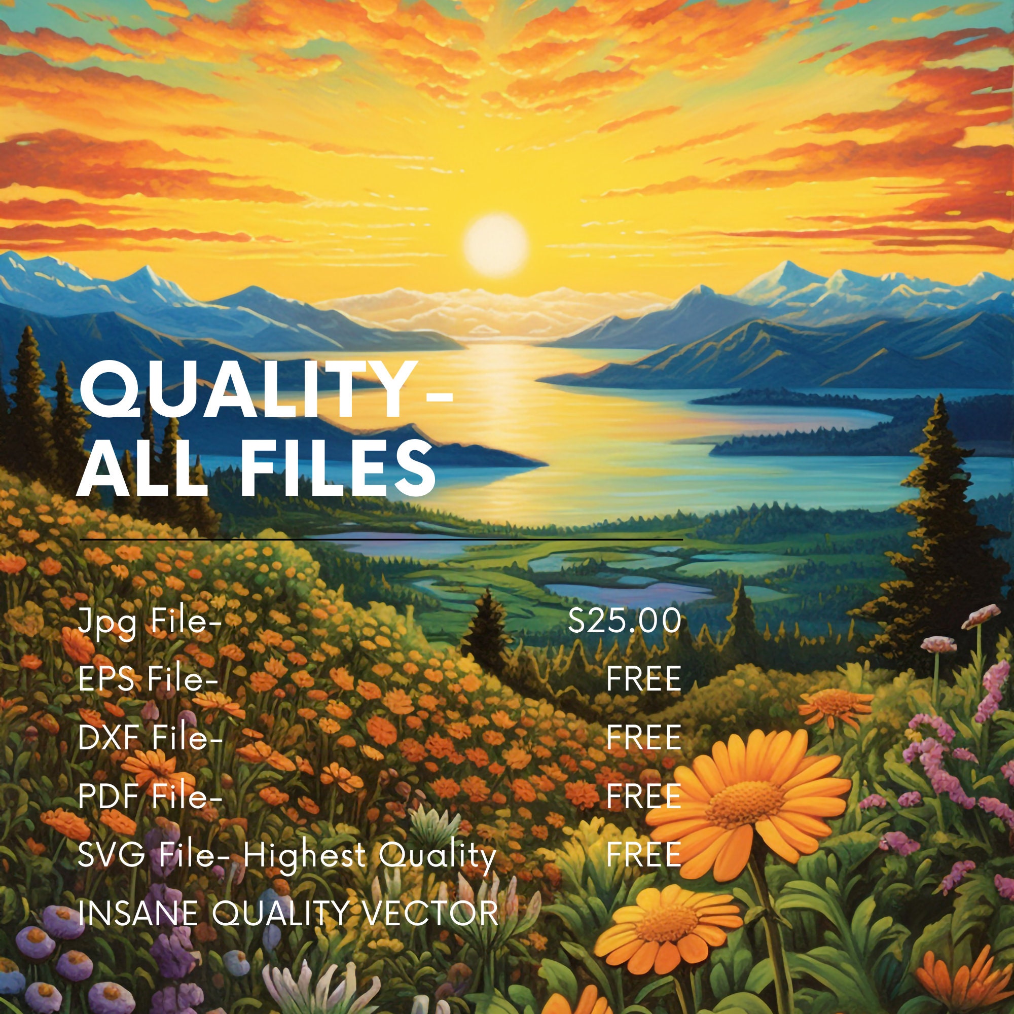 Sunset Over Flower-filled Hill - Digital Download Artwork With Bonus ...