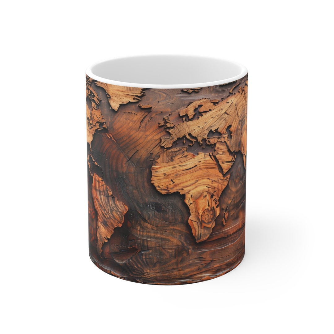 Carved Earth Coffee Mug: World Map Woodwork - Etsy