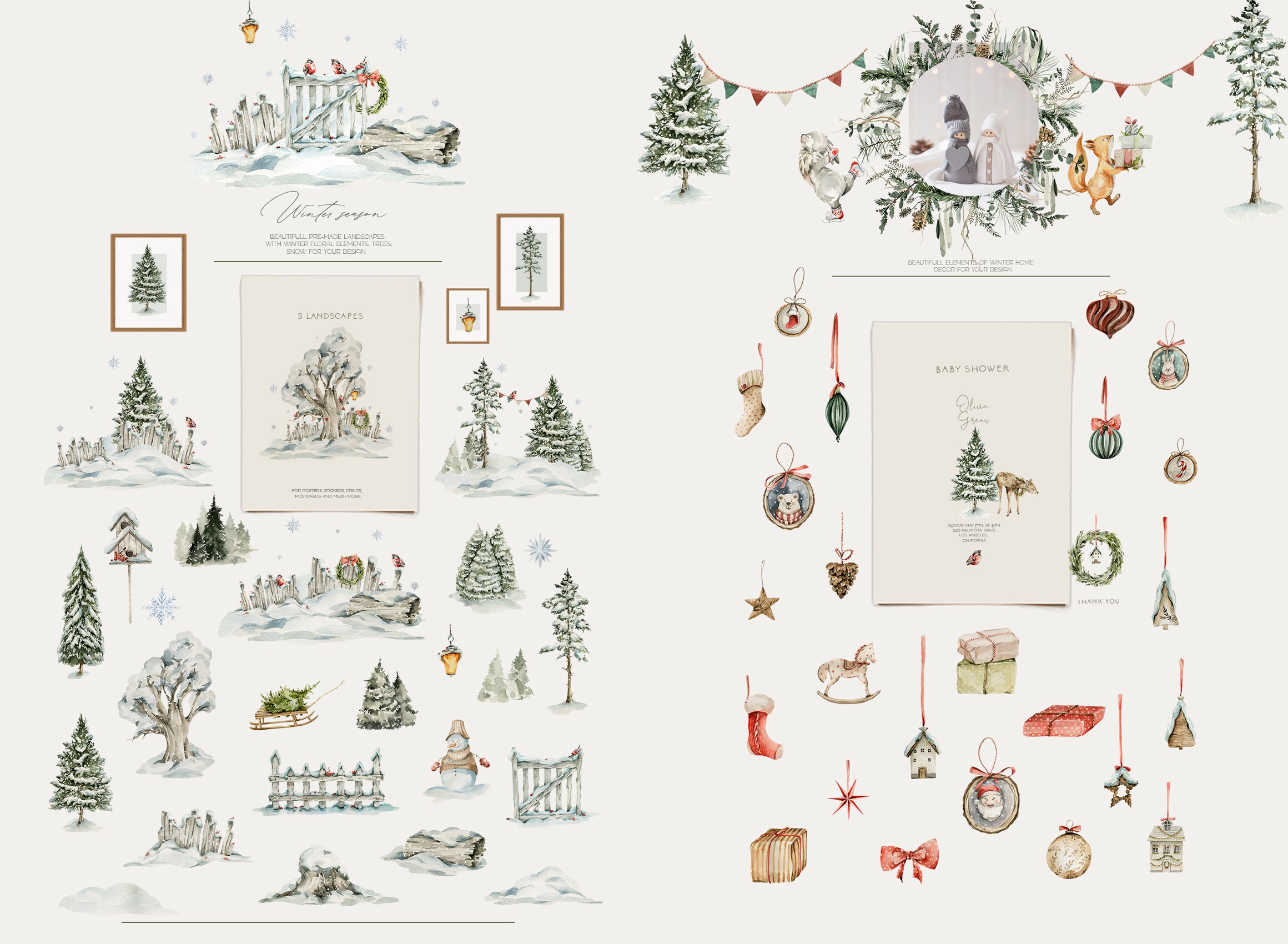 Woodland Christmas Clipart Forest Baby Animals Winter Holiday Clip Art ...