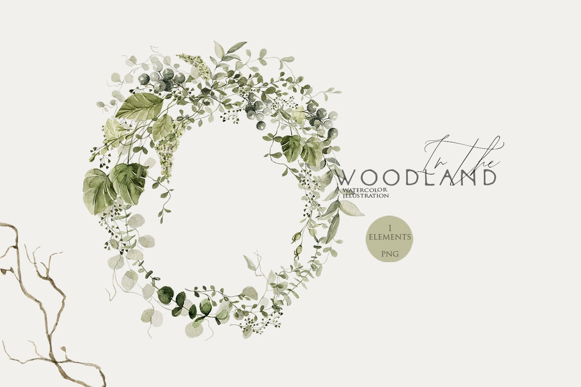 Greenery Wreath Clipart Watercolor Floral Frame Foliage Clip Art Green ...