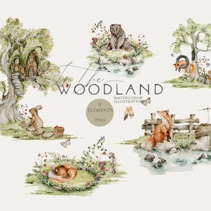 Woodland Animals Clipart Watercolor Baby Animals Cute Fox Bear Woodland ...
