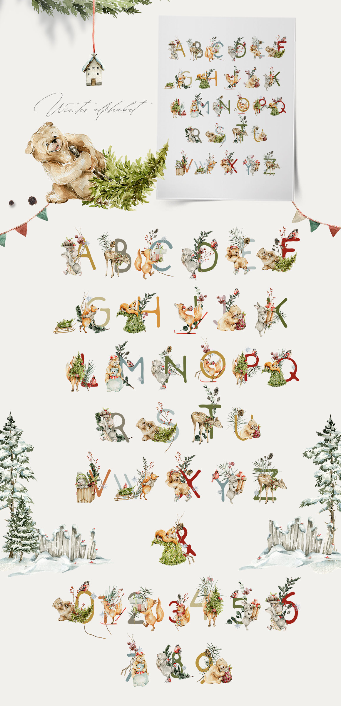 Woodland Christmas Clipart Forest Baby Animals Winter Holiday Clip Art ...