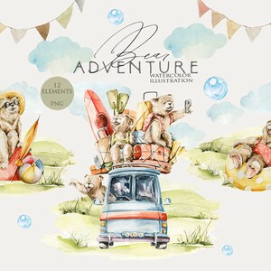 Baby Bear Clipart Watercolor Animals Summer Adventure Woodland Bear ...