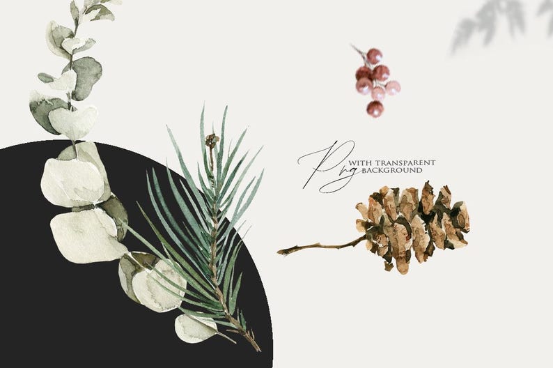 Winter Floral Clipart Christmas Greenery Fir Tree Branches Watercolor ...