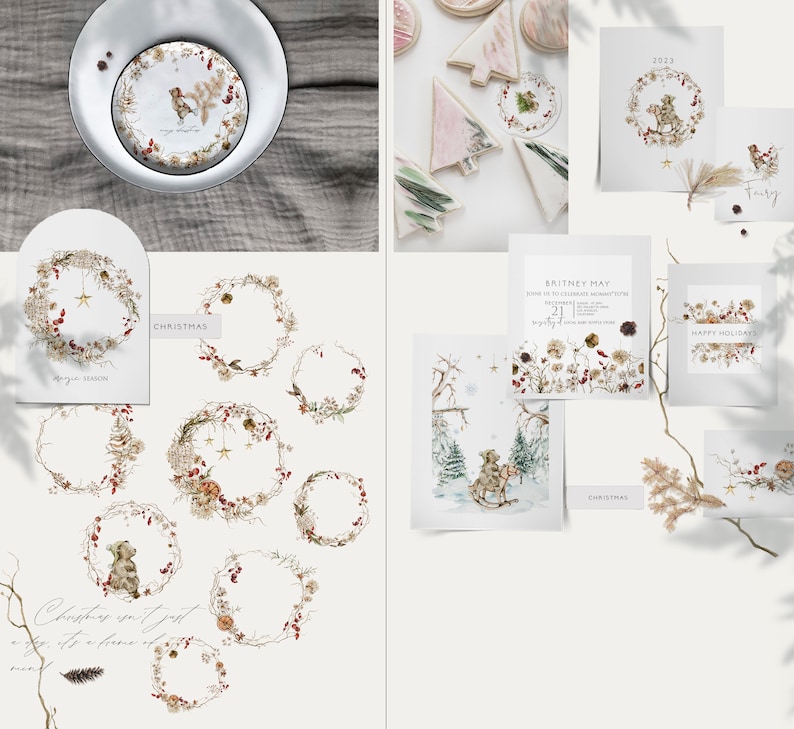 Woodland Christmas Clipart Winter Forest Cute Baby Animals Holiday Bear ...