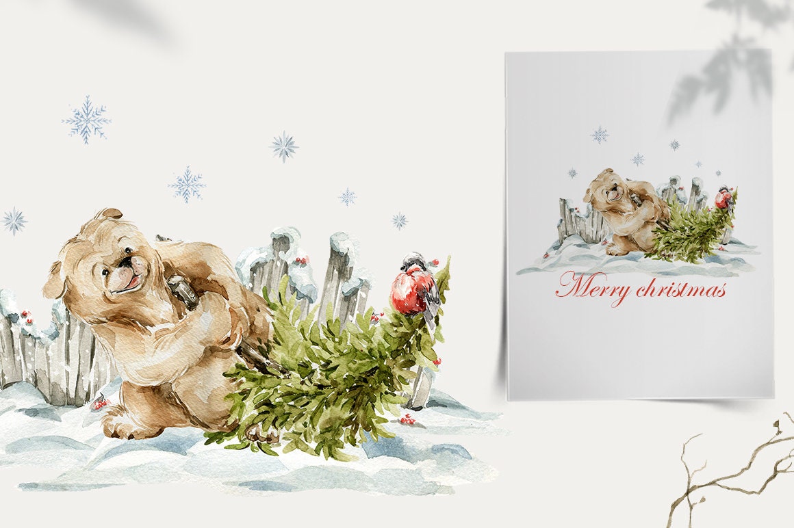 Christmas Animals Clipart Watercolor Bear Winter Woodland Tree Clip Art ...