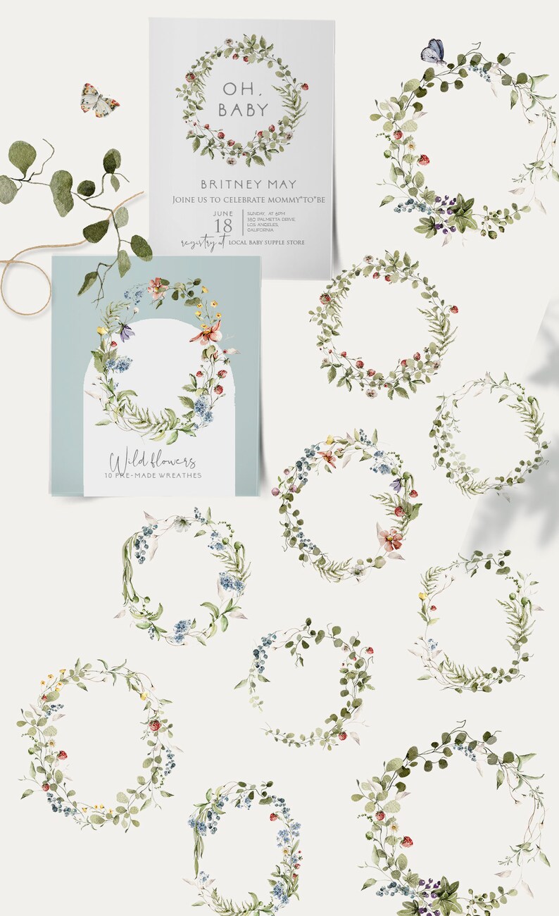 Watercolor Wreath Floral Clipart Green Leaves Frame Watercolour ...