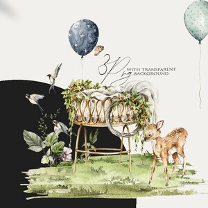 Baby Cradle Clipart Watercolor Woodland Watercolour Deer Little Fawn ...