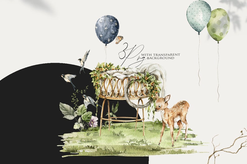 Baby Cradle Clipart Watercolor Woodland Watercolour Deer Little Fawn ...