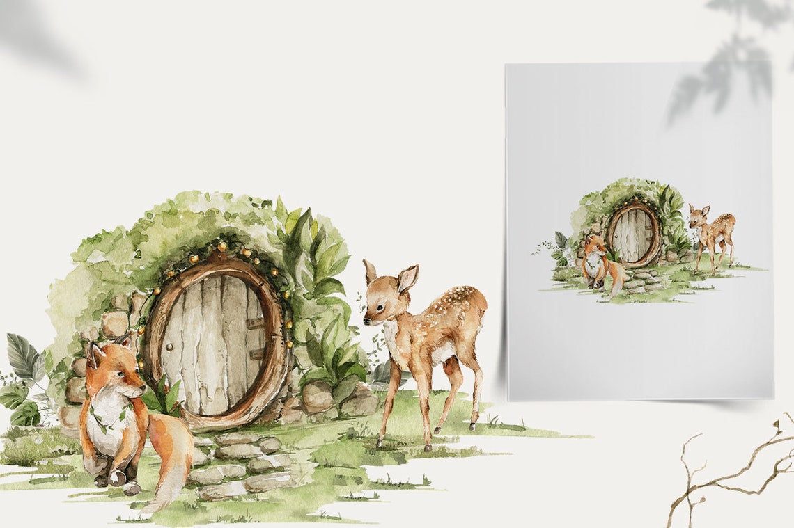 Woodland Clipart Baby Girl Clipart Watercolor Forest Animals ...