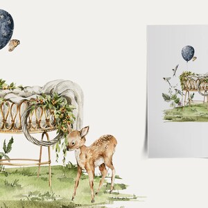Baby Cradle Clipart Watercolor Woodland Watercolour Deer Little Fawn ...