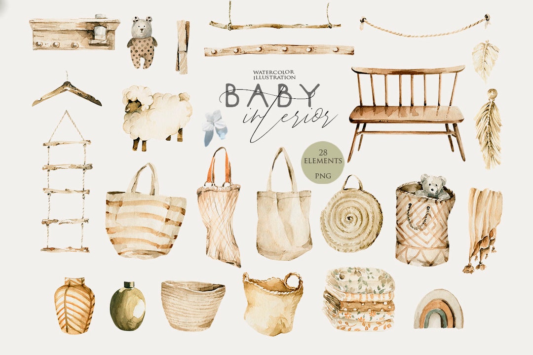 Boho Nursery Clipart Watercolor Baby Boho Nursery Decor Boho Baby ...