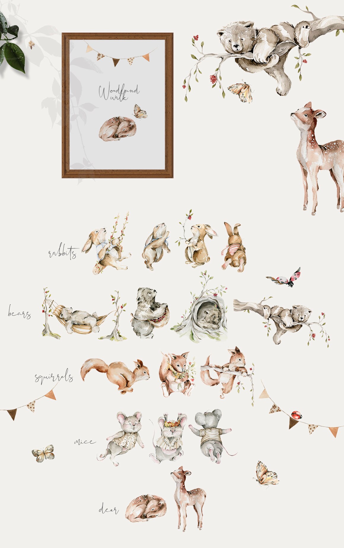Woodland Animals Clipart Cute Baby Animals Nursery Art Decor Woodland ...
