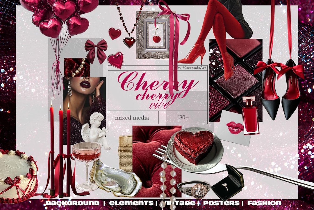 Collage Pack for Creatives Cherry Aesthetic Cherry Girl Dark Red ...