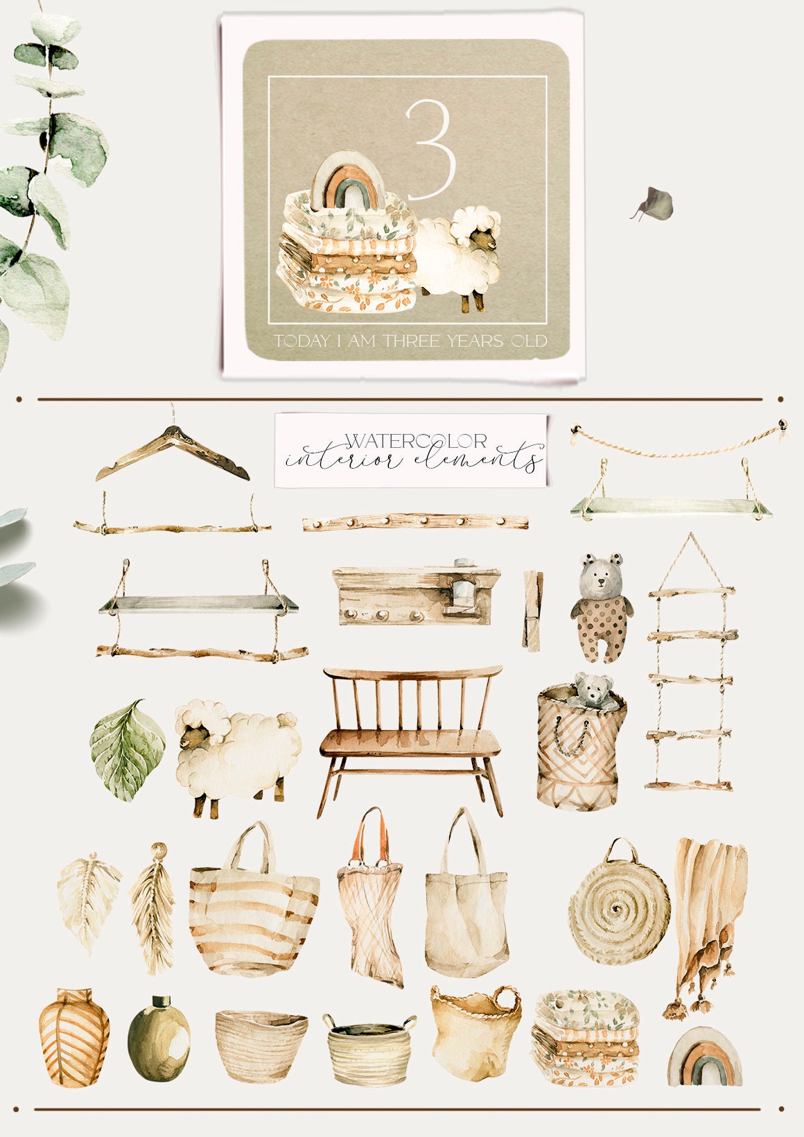 Boho Nursery Clipart Watercolor Baby Boho Nursery Decor Boho Baby ...