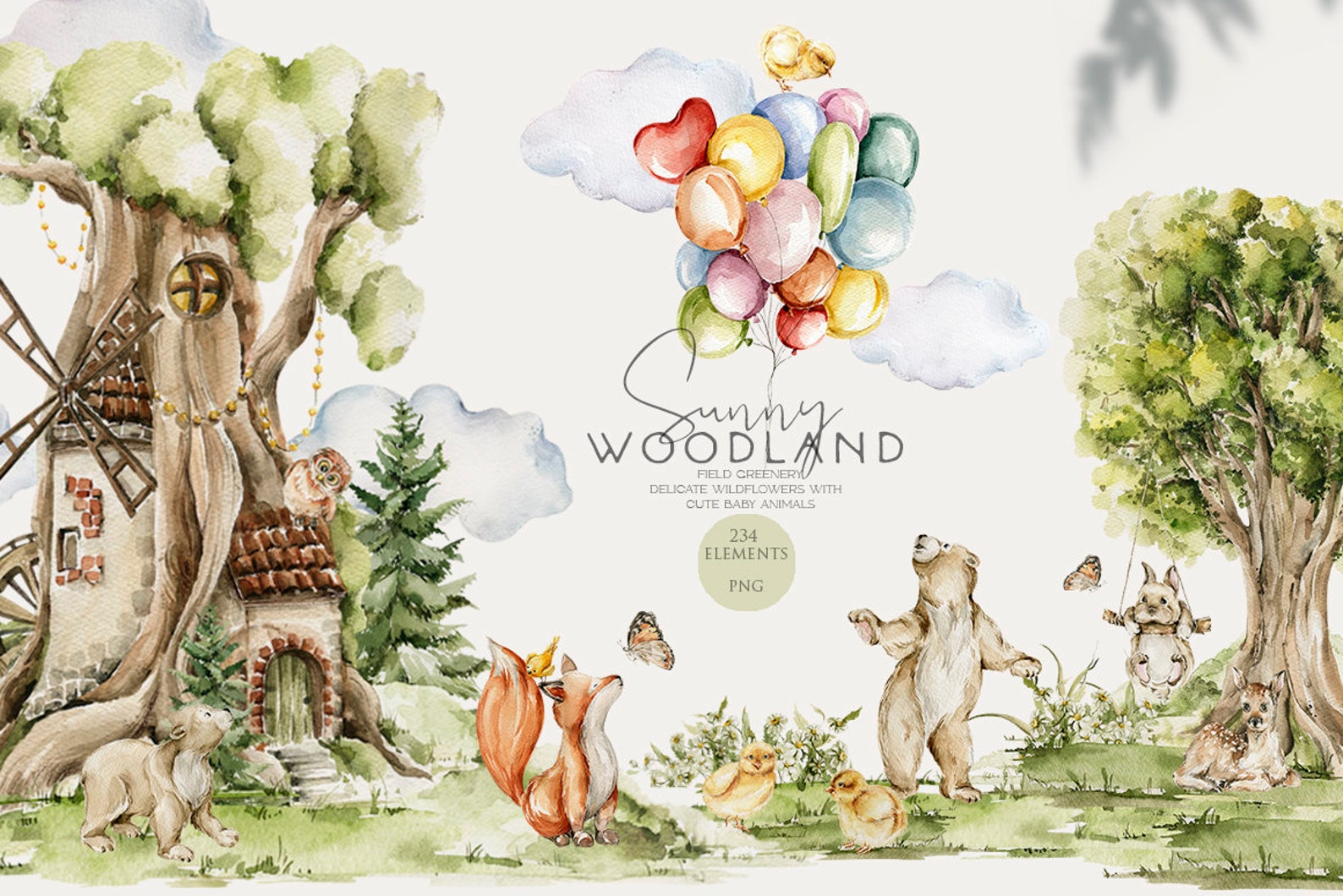 Woodland Animals Clipart Watercolour Bunny Bear Fox Baby Girl Clipart ...