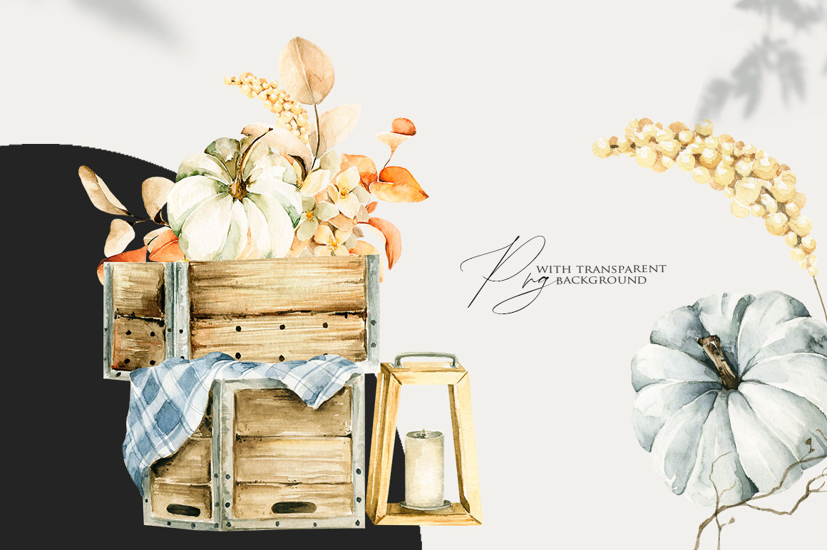 Autumn Garden Clipart Watercolor Pumpkins Fall Decor Cozy Autumn Clip ...