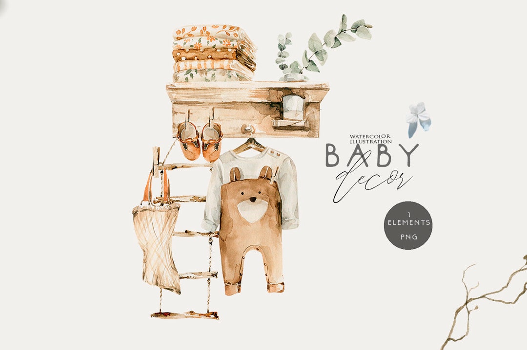 Baby Clothes Clipart Watercolor Boy Clip Art Boho Nursery Design Boho ...
