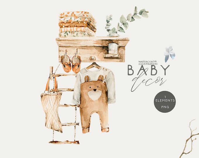 Boho Newborn Clipart, Nursery Printable Little Kids Room Art Watercolor ...