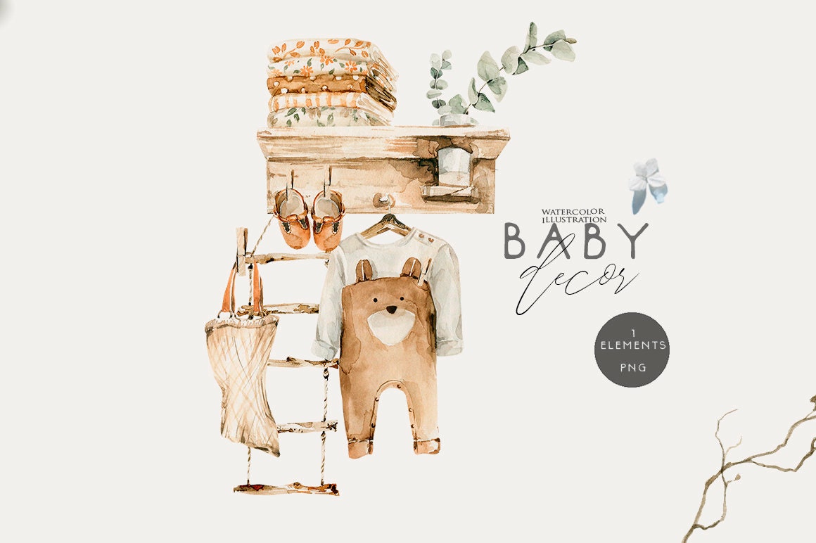 Baby Clothes Clipart Watercolor Boy Clip Art Boho Nursery Design Boho ...