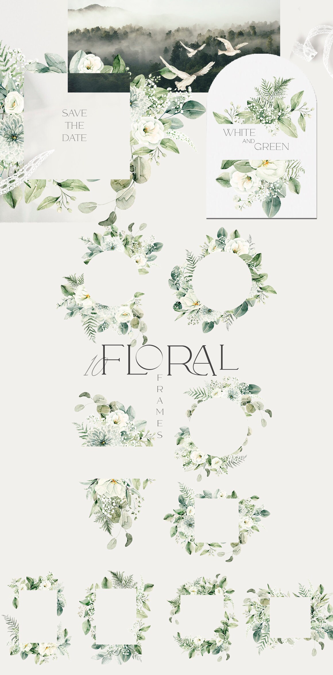 Watercolor Greenery Clipart, Floral Frame, Greenery Border, Watercolor ...