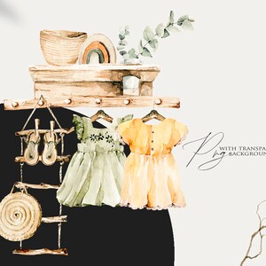 Baby Clothes Clipart Watercolor Girl Dresses Boho Nursery Clip Art Boho ...