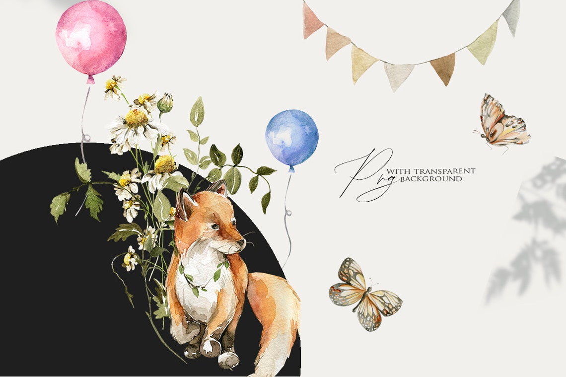 Woodland Animals Clipart Forest Floral Bouquet Watercolor Bunny Bear ...