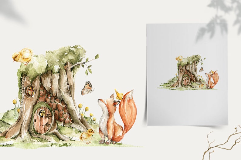 Woodland Clipart Watercolour Fox Forest Animals Watercolor - Etsy